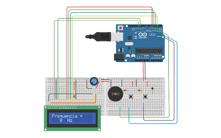Circuit design Freq led buzz bot | Tinkercad