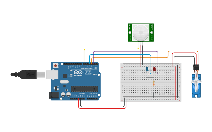 Circuit design servo infrarrojos leds - Tinkercad