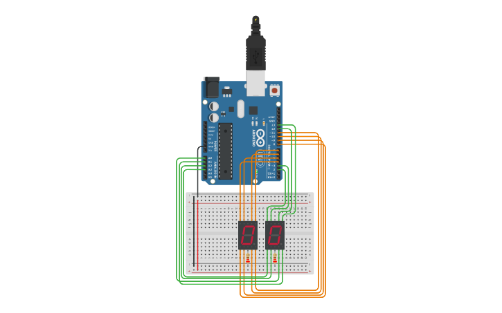 Circuit design Two seven segment display - Tinkercad