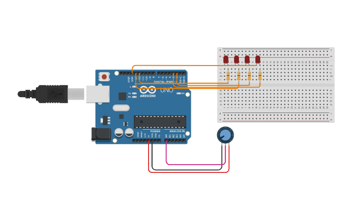 Circuit design 4 LEDS acende em sequencia | Tinkercad Circuit design 4 LEDS acende em sequencia | Tinkercad