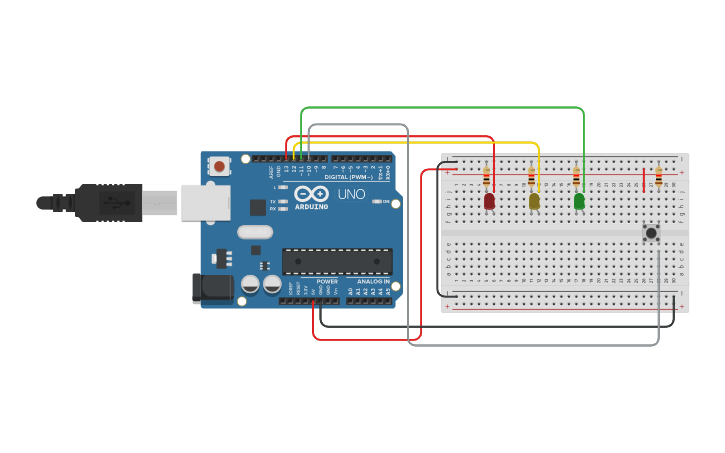 Circuit design Semáforo utilizando Arduino - Tinkercad