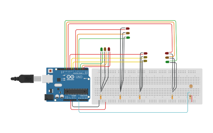 Circuit design EA3. Traffic lights | Tinkercad