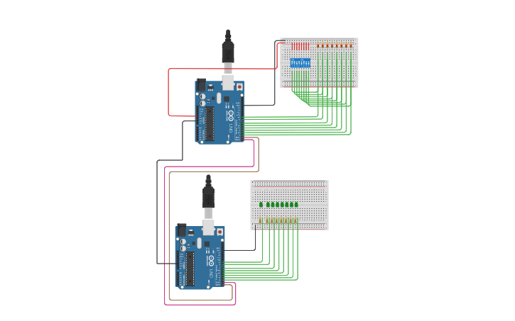 Circuit design Pleiade - Liaison série entre 2 arduinos - Tinkercad