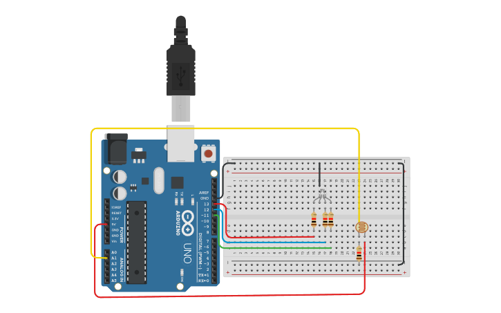 Circuit design LED RGB Y SENSOR LDR - Tinkercad
