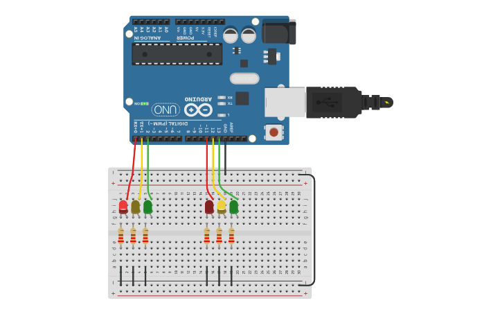 Circuit design Copy of SEMAFORO MODELO - Tinkercad
