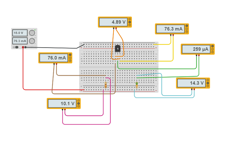 Circuit design transistor | Tinkercad