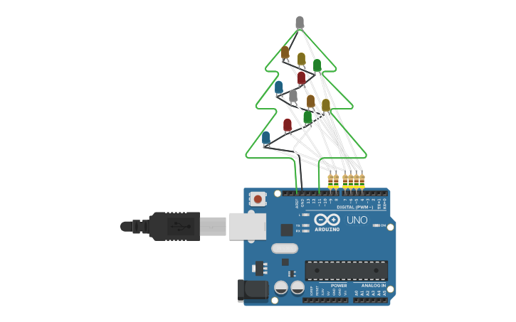 Circuit design christmas tree - Tinkercad