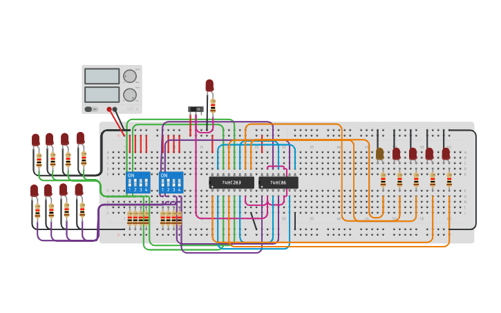 Circuit design 4-bit Adder/subtractor Subhadip | Tinkercad