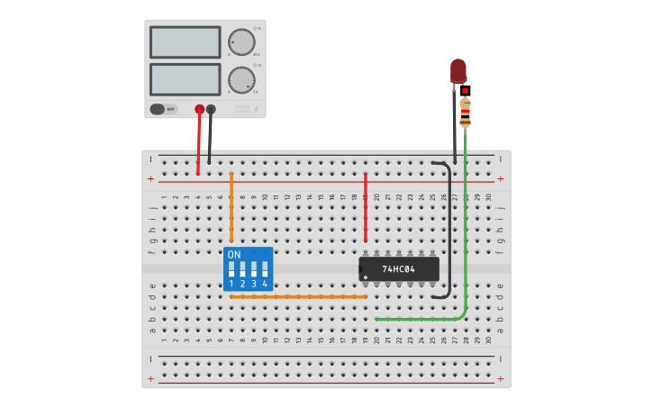 Circuit design NOT gate - Tinkercad