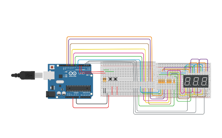 Circuit design Cronometro Display multiplex V2 | Tinkercad