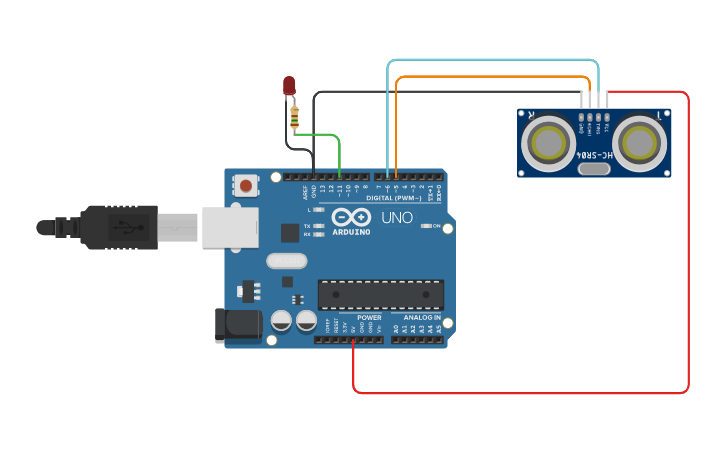Circuit design Sensor de distancia - Tinkercad