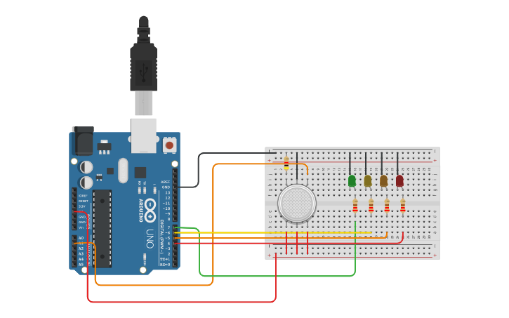 Circuit design Sensor de Gas - Tinkercad