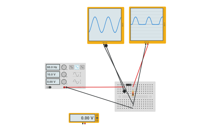 Circuit Design Half Wave Rectifire Without Filter Tinkercad