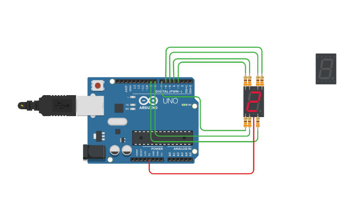 Circuit design 7 segmentos arduino avançado | Tinkercad