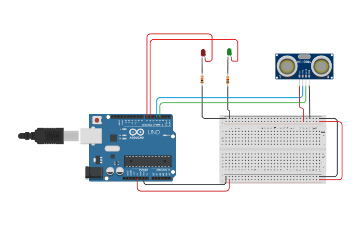 Circuit design Ultrasonic Sensor - Tinkercad