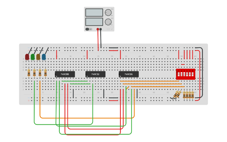 Circuit design Lab 3 - 1-bit Adder - Tinkercad Circuit design Lab 3 - 1-bit Adder - Tinkercad