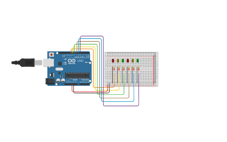 Circuit design SEMÁFORO DE DOBLE VÍA - Tinkercad