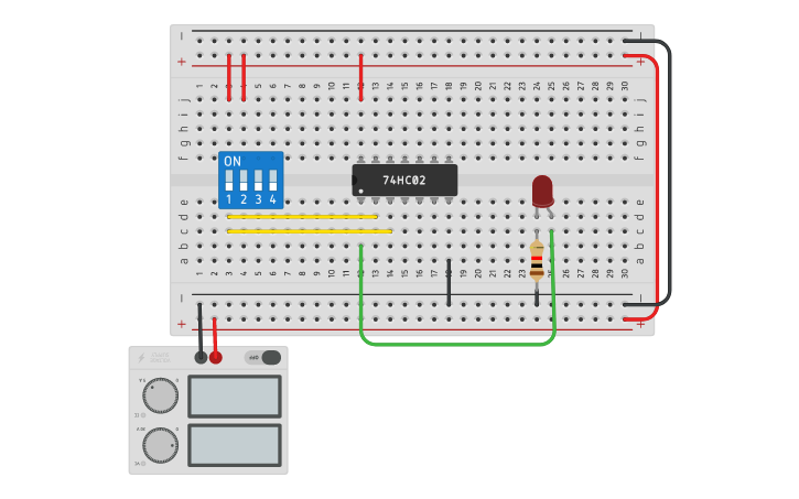 Circuit design NOT USING NOR GATE - Tinkercad