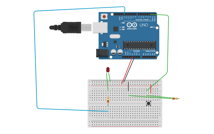Circuit design Pushbutton-controlled led | Tinkercad