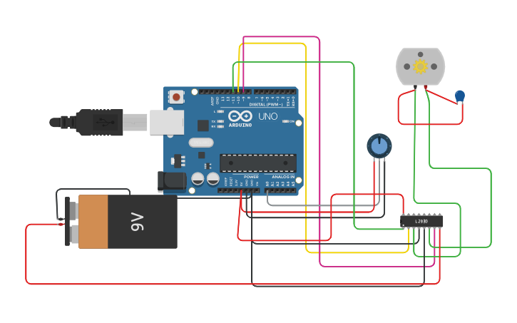 Circuit design Dharan motor driver | Tinkercad