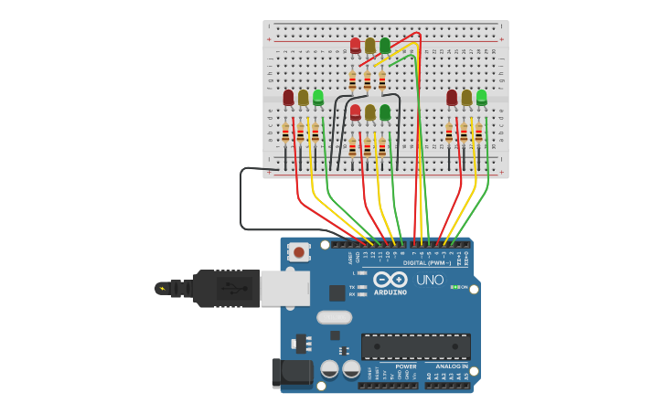 Circuit design Traffic Lights - Tinkercad