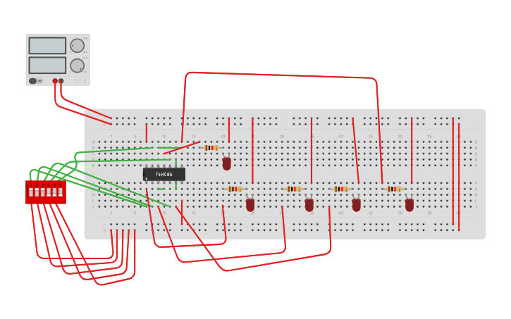 Circuit design 5 BIT GRAY TO BINARY | Tinkercad