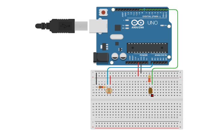 Circuit design Assignment 5: LED with light sensor - Tinkercad