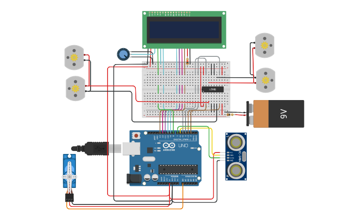 Circuit design Circuit Design ARDUINO BASED OBSTACLE AVODING ROBOT CAR - Tinkercad