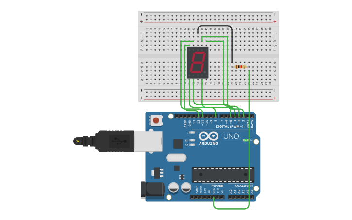 Circuit design 7 segment display - Tinkercad