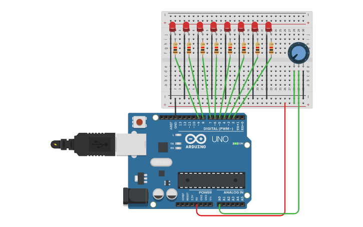 Circuit design decimal to binary - Tinkercad