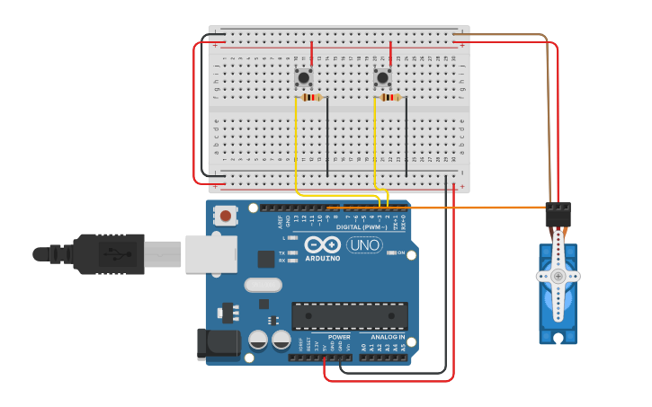 Circuit design Servomotor con pulsador - Tinkercad