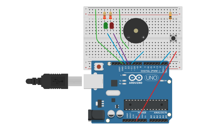 Circuit design project 13 LED WITH Piezo - Tinkercad