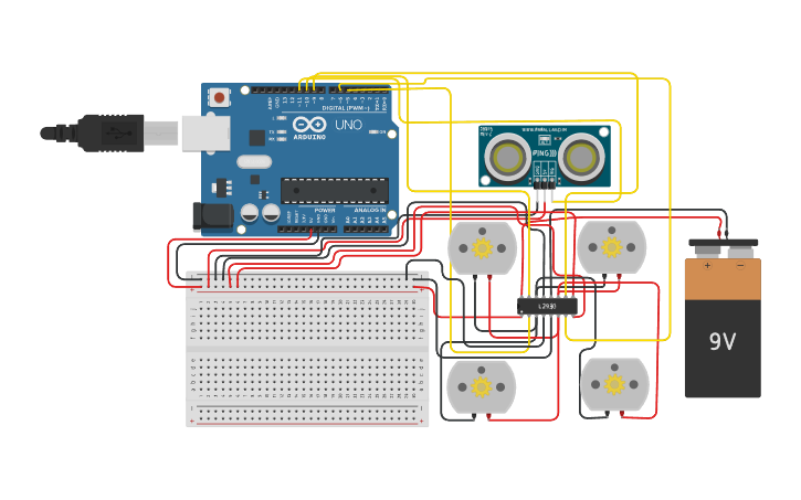 Circuit design Obstacle Avoider Robot - Tinkercad