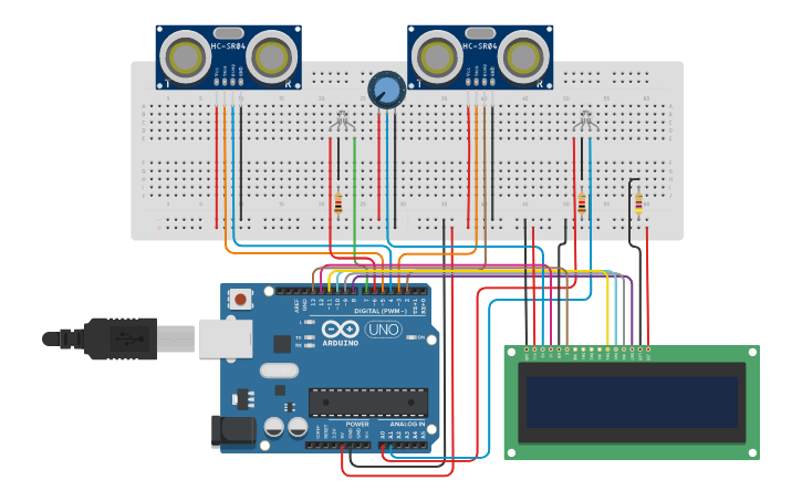Circuit design Sensor de Estacionamento - Tinkercad