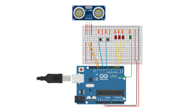 Circuit design Sensore Ultrasuoni - Tinkercad