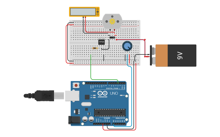 Circuit design EE382 LAB2.3 62109010262 (Control motor speed by Potentiometer) | Tinkercad