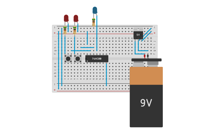 Circuit design NAND 74HC00 - Tinkercad
