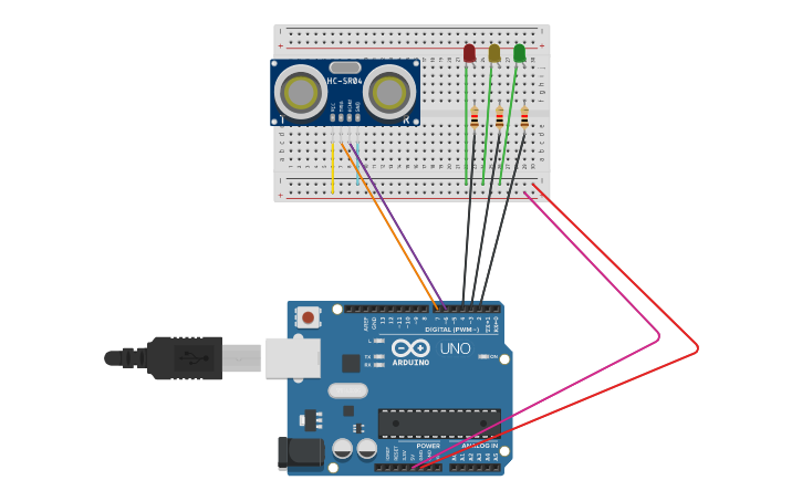 Circuit design ultrasonic | Tinkercad