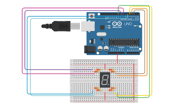 Circuit design Seven-segment display-0~9 - Tinkercad