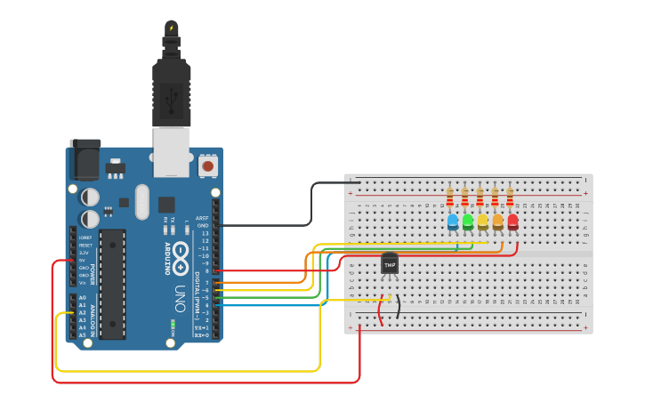 Circuit design Sensor de temperatura - Tinkercad
