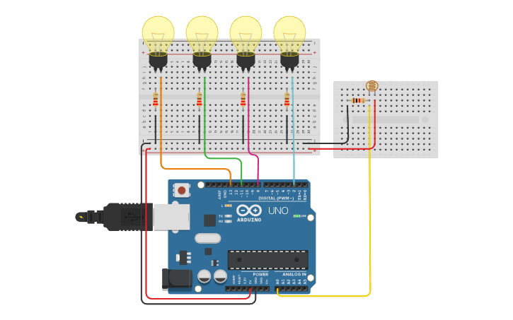 Circuit design Automatic street light with bulbs - Tinkercad