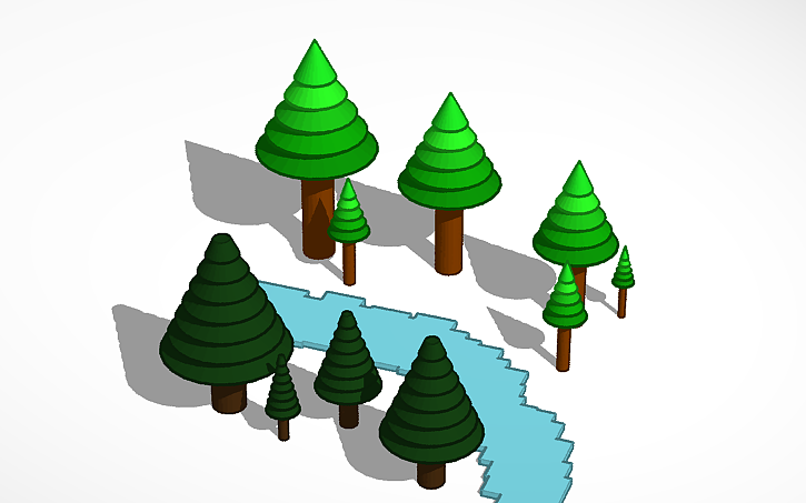 3D design river with trees - Tinkercad