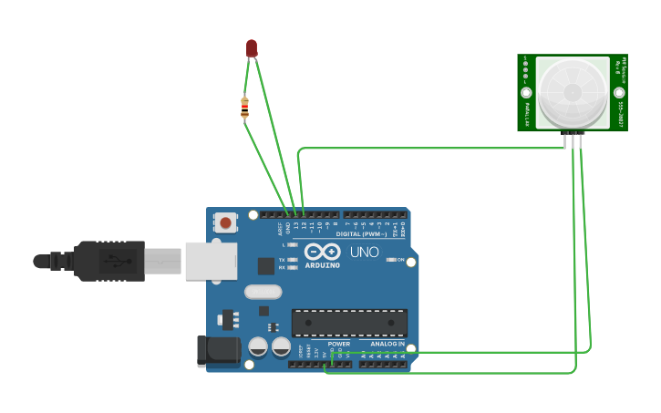 Circuit design PIR Motion Sensor with LED | Tinkercad