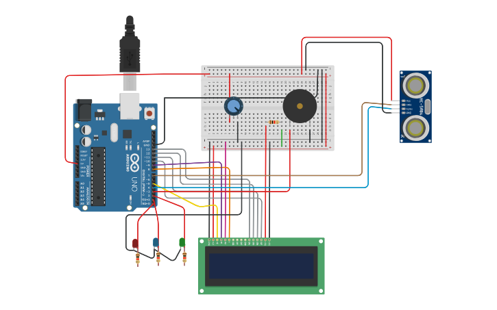 Circuit design Smart Car Parking Using UltraSonic Sensor - Tinkercad