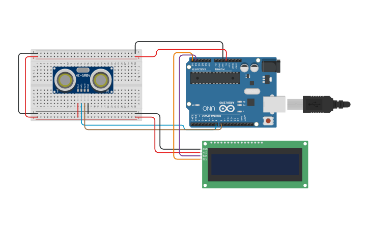 Circuit design Circuito Arduino Display LCD Sensore distanza - Tinkercad Circuit design Circuito Arduino Display LCD Sensore distanza - Tinkercad