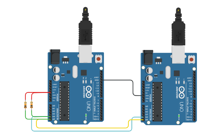 Circuit Design Comunicação I2c Com 2 Arduinos Tinkercad