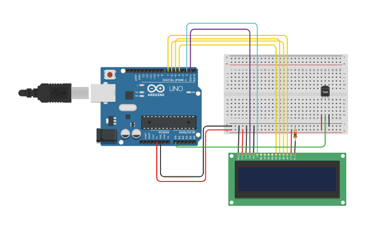Circuit design 4 Temperature reading - Tinkercad