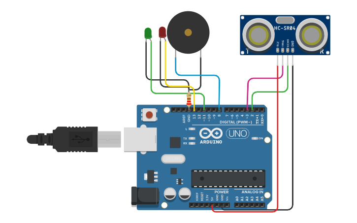 Circuit design using ultra sonic sensor - Tinkercad