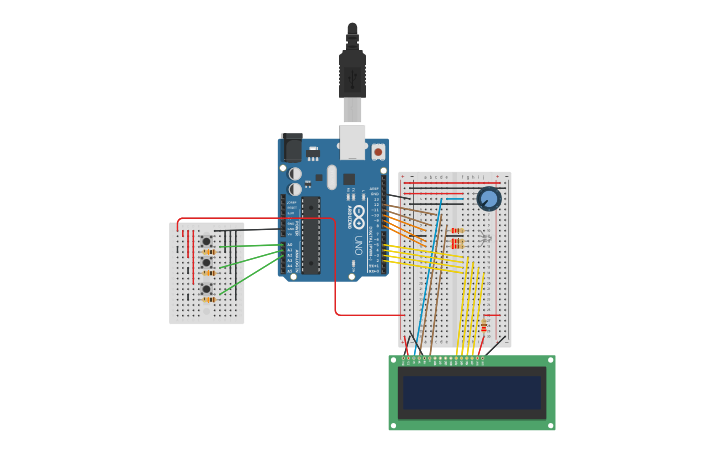 Circuit design Stick Game with LCD Screen | Tinkercad