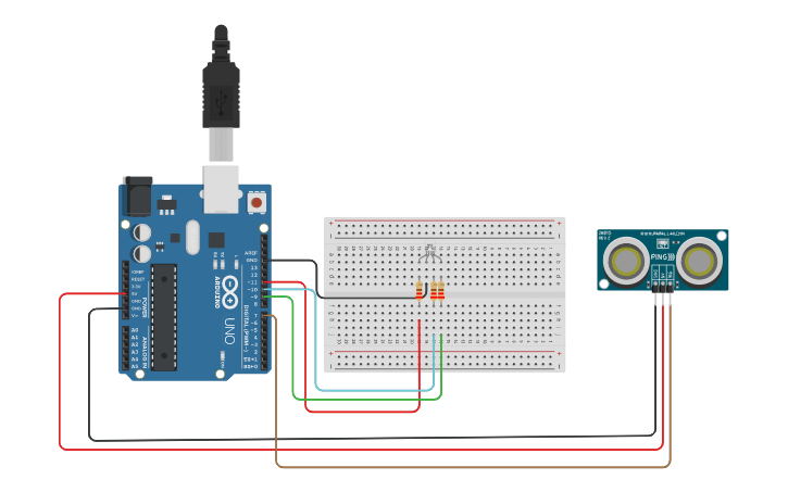 Circuit design Odleglosciomierz Dioda RGB | Tinkercad Circuit design Odleglosciomierz Dioda RGB | Tinkercad